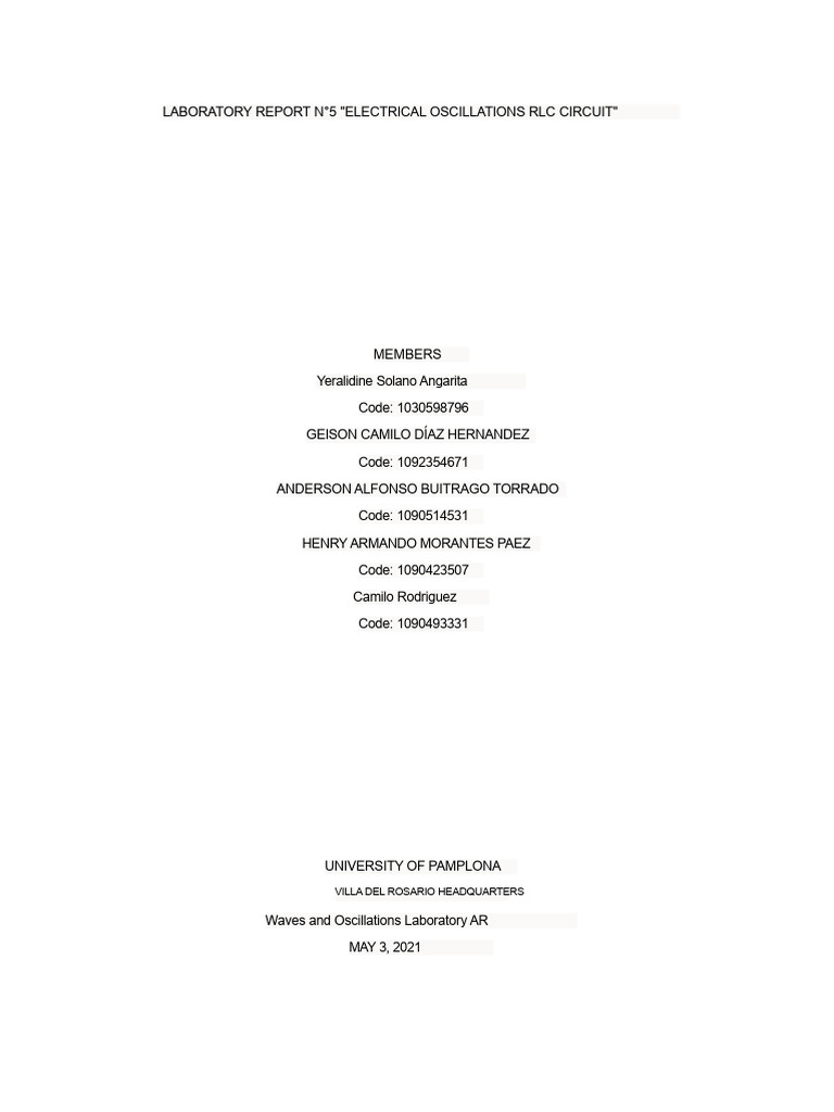Laboratory Report Electric Oscillations RLC Circuit | PDF | Electrical ...