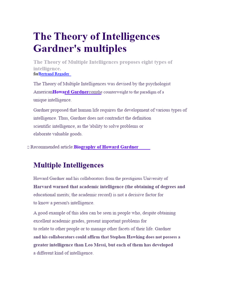 Multiple Intelligences | PDF | Intelligence | Cognition