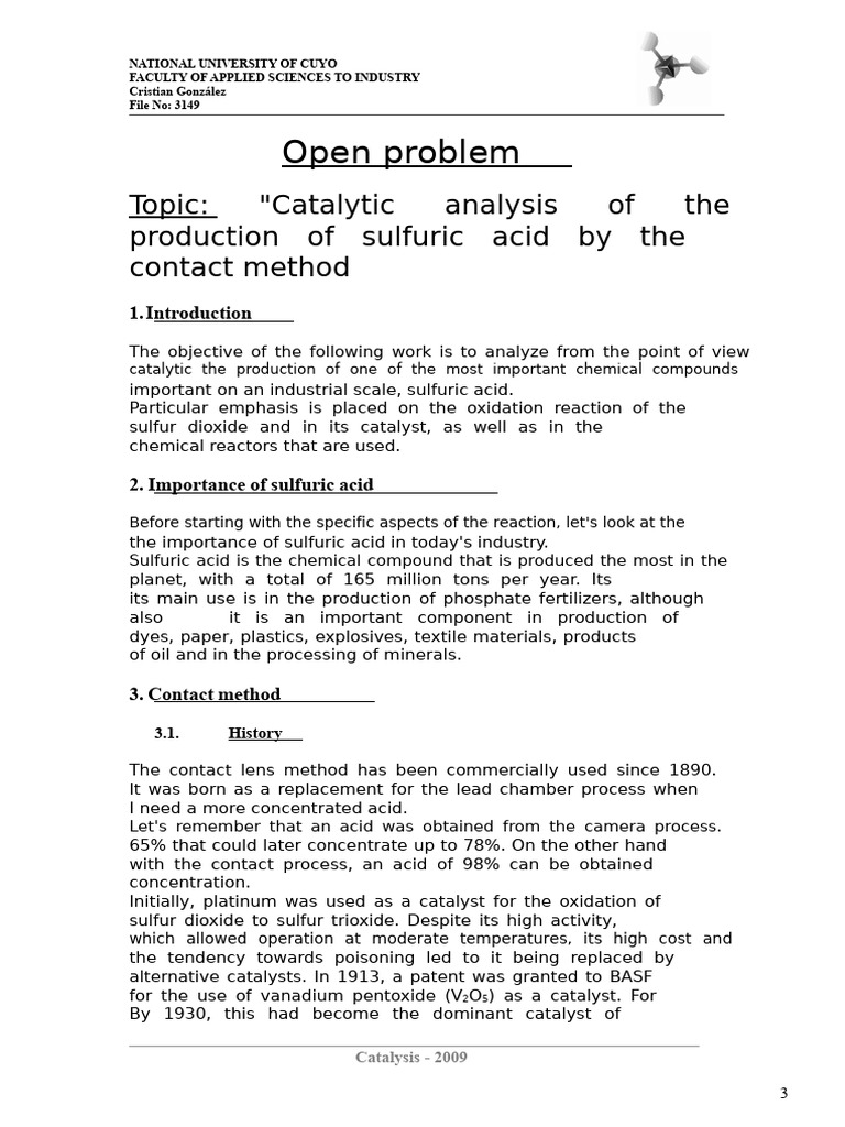 Catalysis - Production of H2SO4 | PDF | Catalysis | Sulfuric Acid