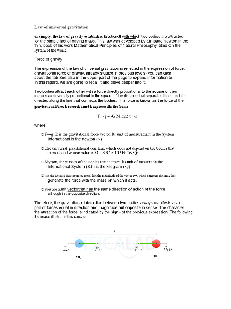 The Law of Universal Gravitation | PDF | Newton's Law Of Universal ...