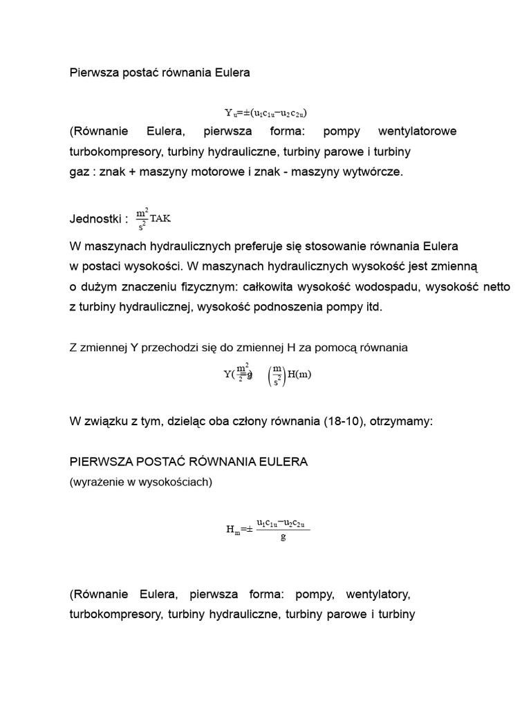 Pierwsza Postać Równania Eulera | PDF