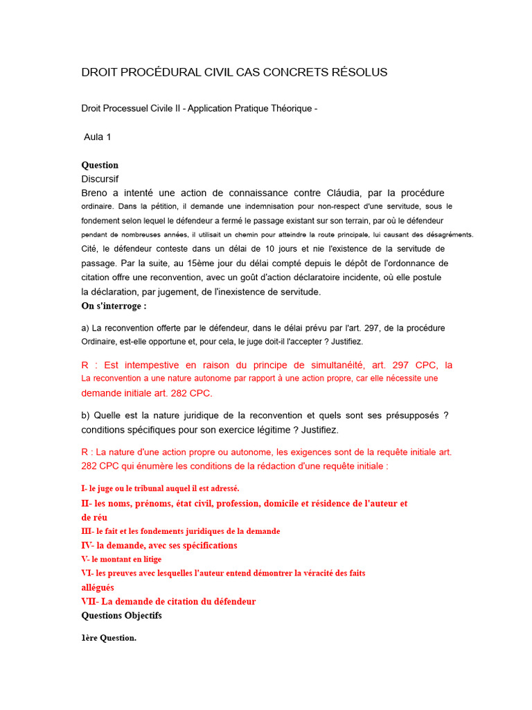DROIT PROCESSUEL CIVIL II CAS CONCRETS RESOLUS - Copie | PDF | Loi | Juge