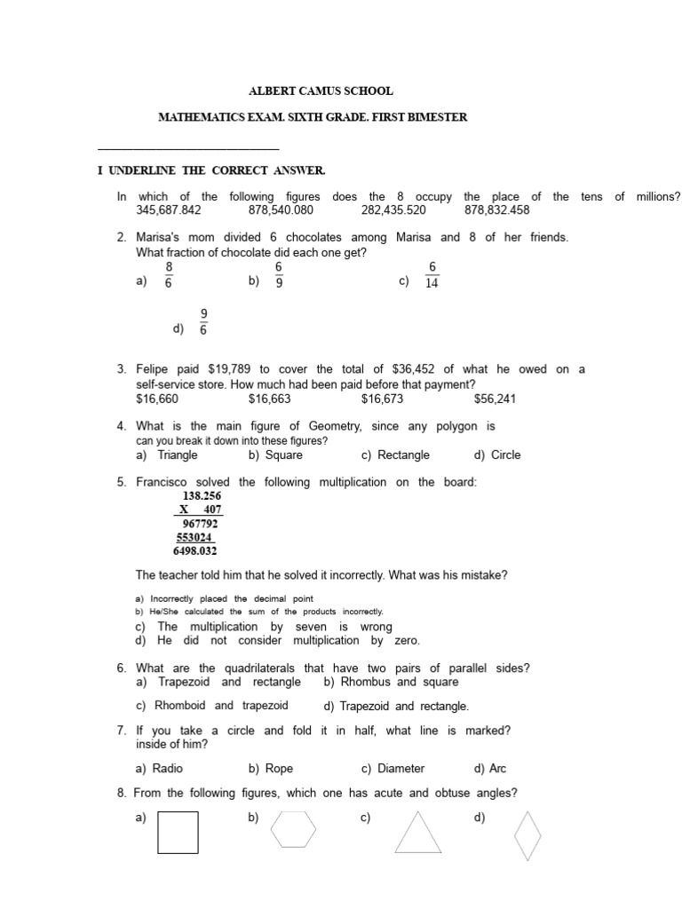Primary Mathematics Exam 010 | PDF | Rectangle | Geometry