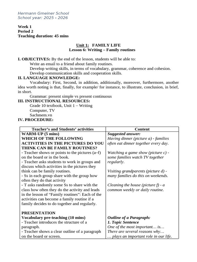 Writing Family Routines in English | PDF | Learning | Human Communication