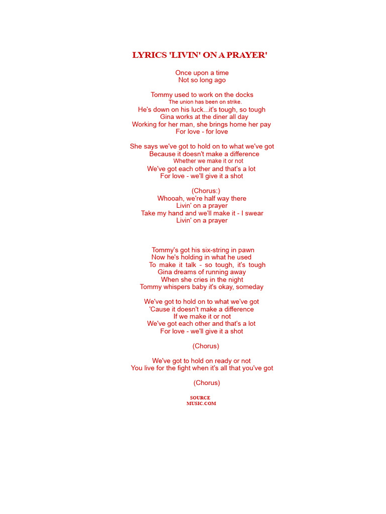 Livin' on a Prayer Lyrics Analysis | PDF | Recorded Music | Sound Recording