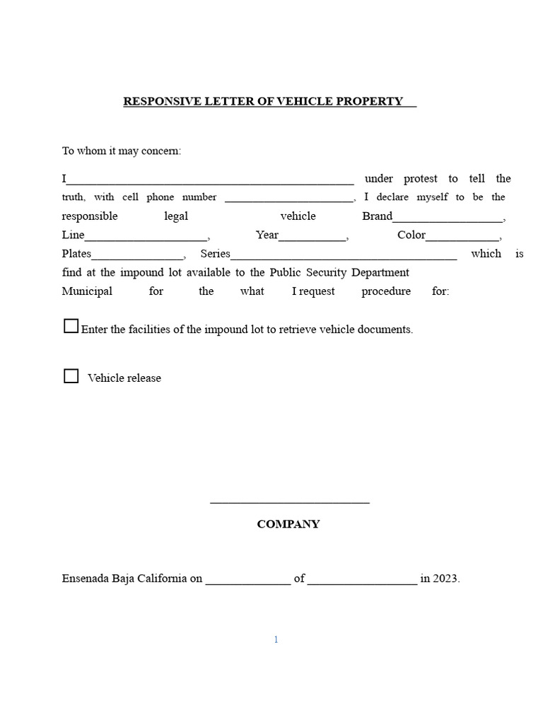 Vehicle Ownership Declaration Letter | PDF