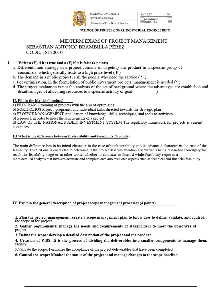 Midterm Exam - Project Management | PDF | Project Management | Business
