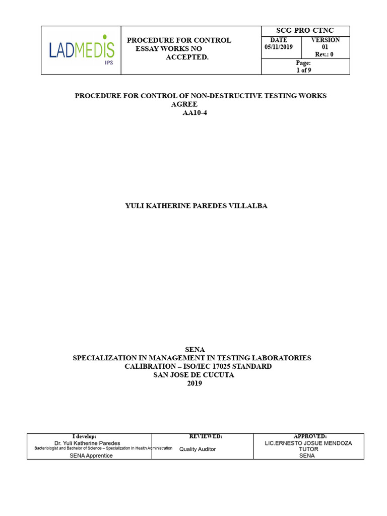 Non-Destructive Testing Control Procedure | PDF | Regulatory Compliance ...