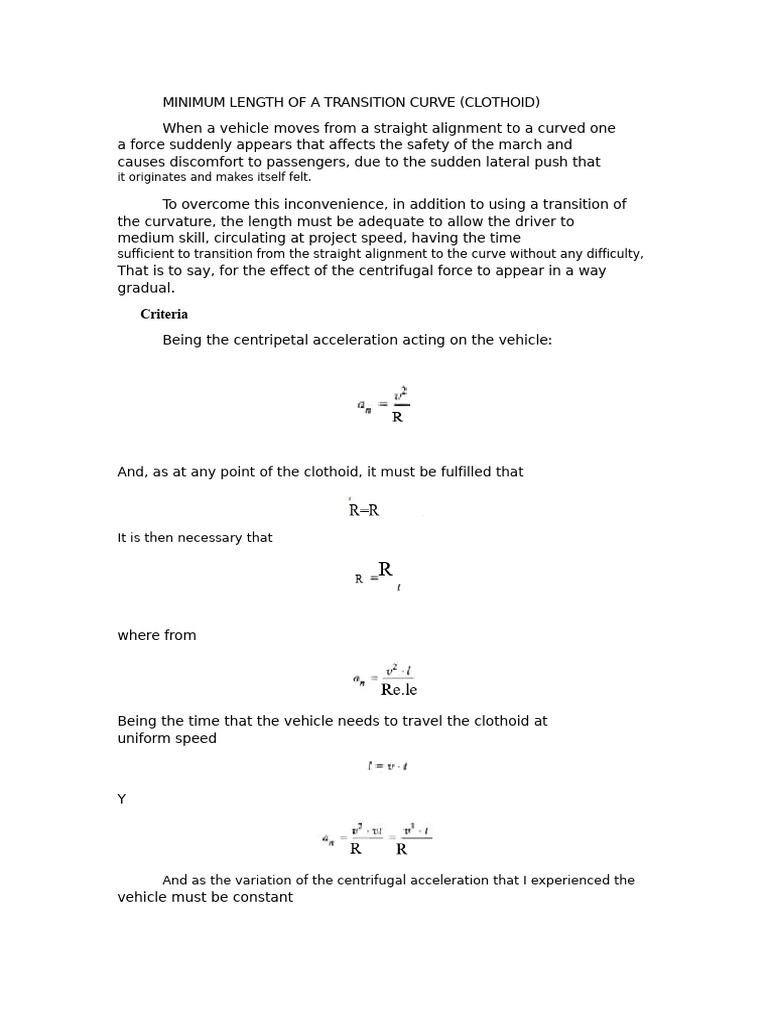 Minimum Length of A Transition Curve Laura | PDF | Acceleration | Force