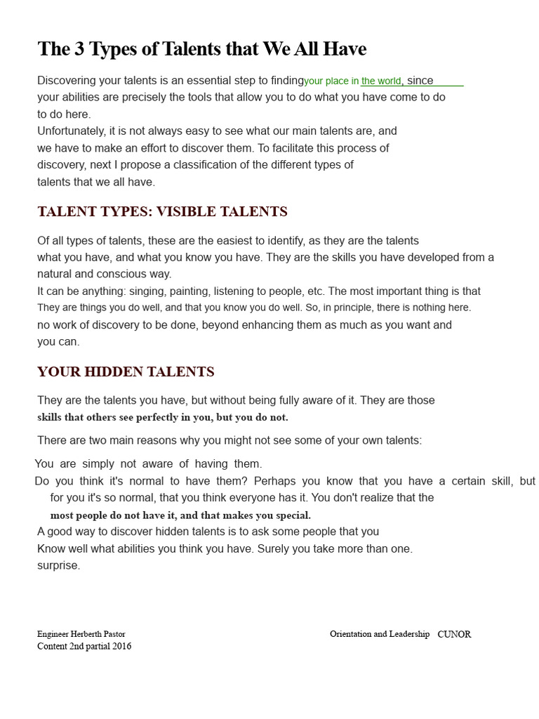 The 3 Types of Talents We All Have | PDF | Thought | Skill