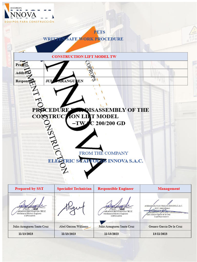 Safe Disassembly Procedure for TW SC 200/200 | PDF | Occupational ...
