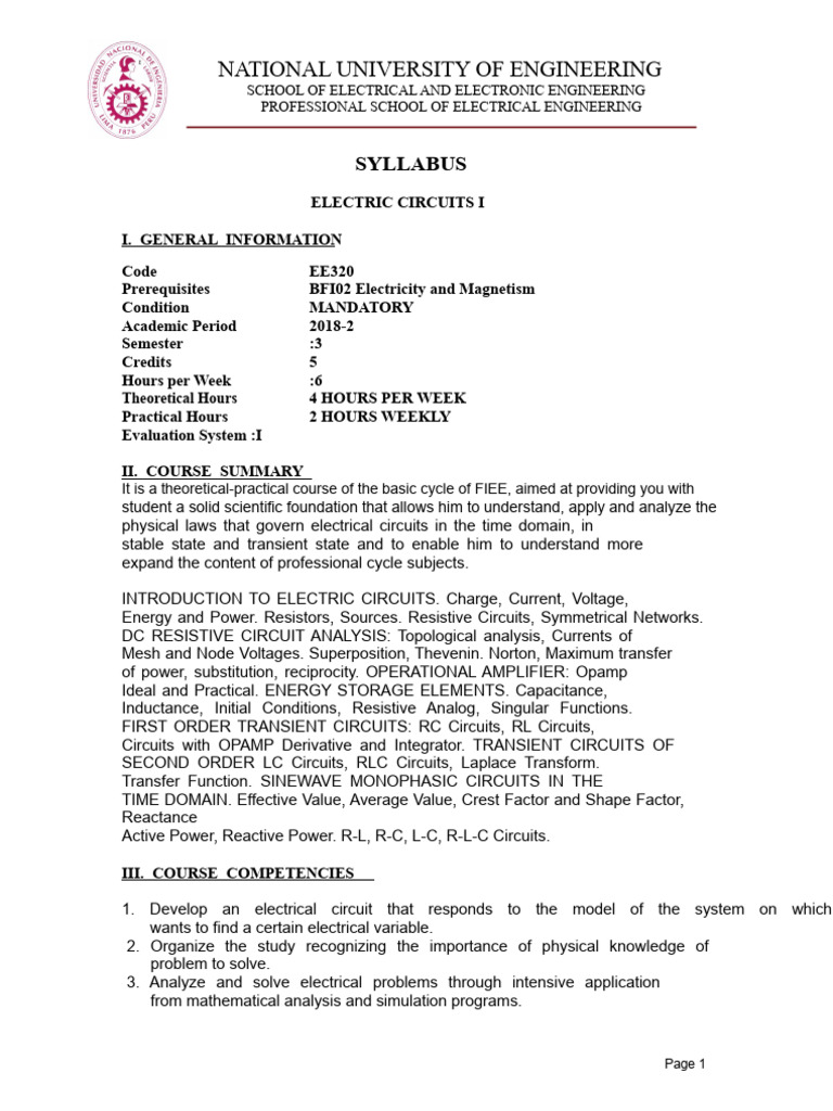 Ee320 Electric Circuits I | PDF | Electrical Network | Electronic Engineering