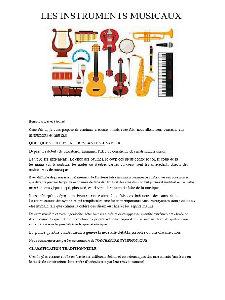 Classification des instruments de musique | PDF | Instruments de ...