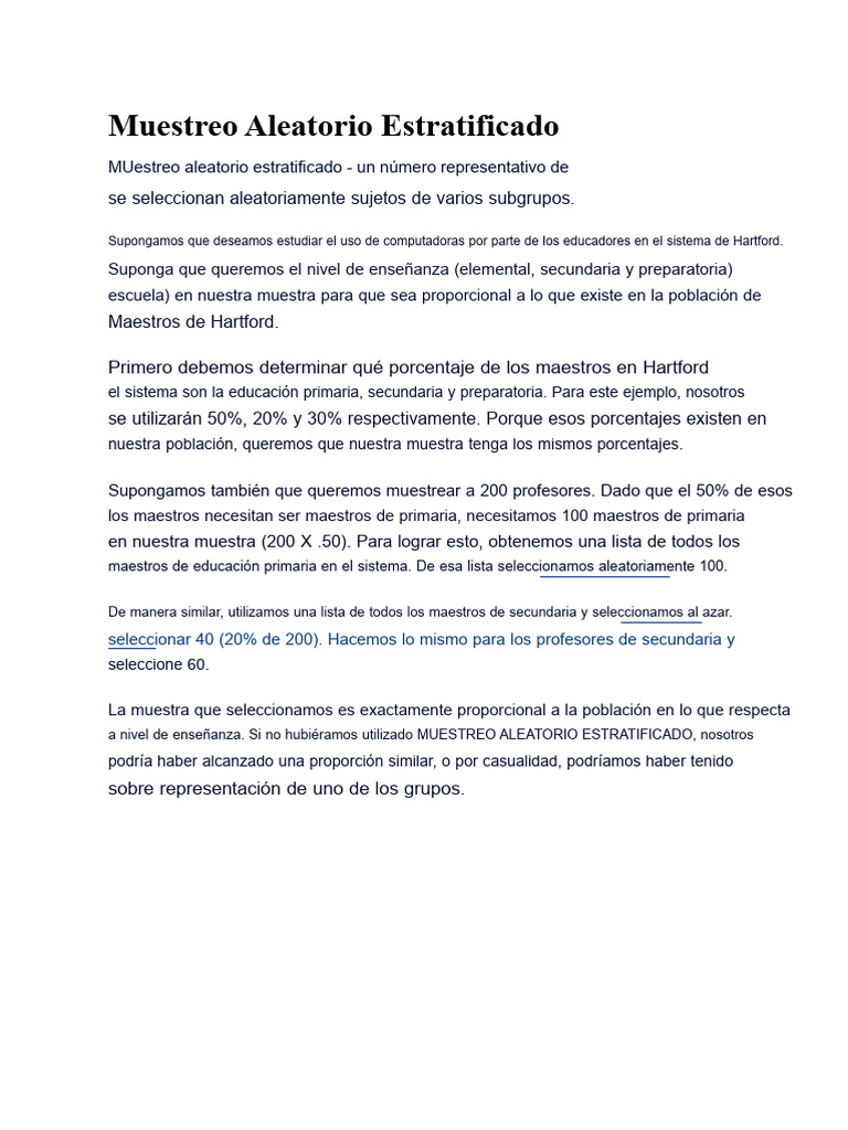 Muestreo Aleatorio Estratificado | PDF | Muestreo (Estadísticas ...