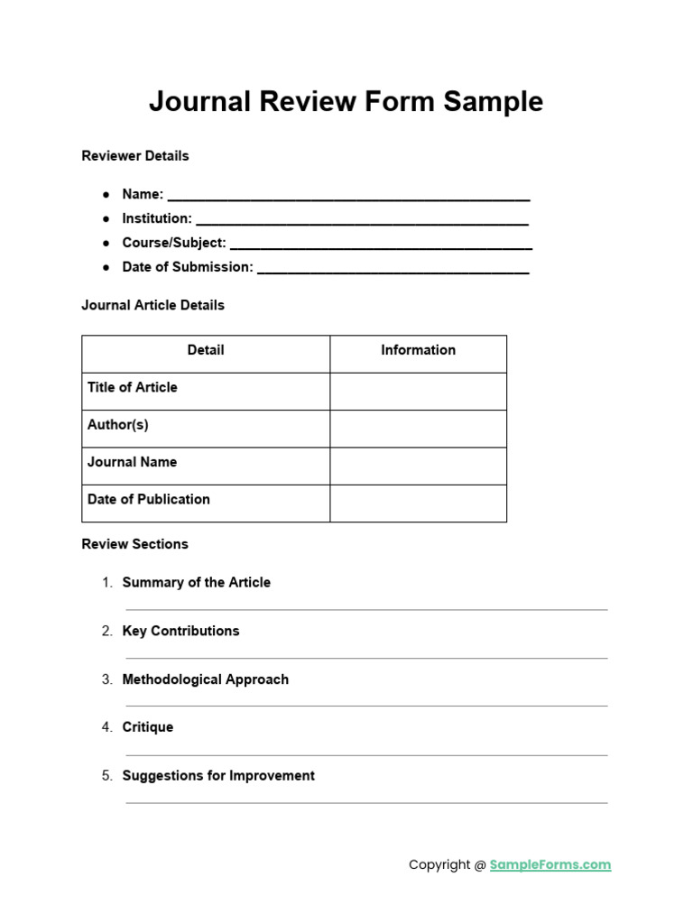 Journal Review Form Sample | PDF