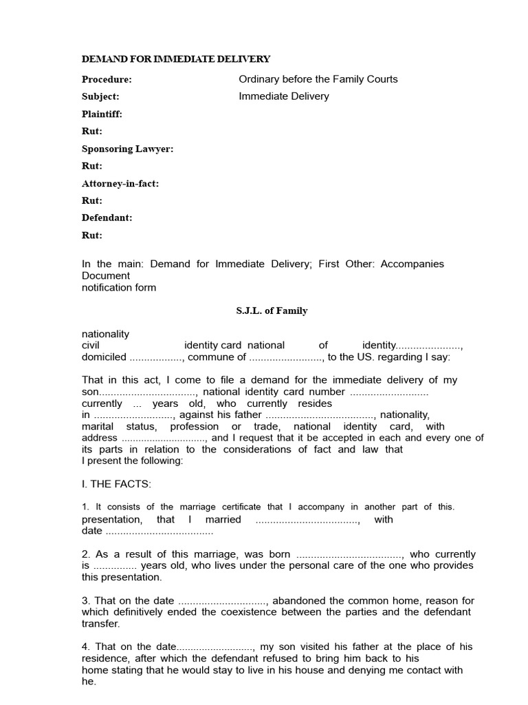 Demand For Immediate Delivery | PDF | Plaintiff | Identity Document