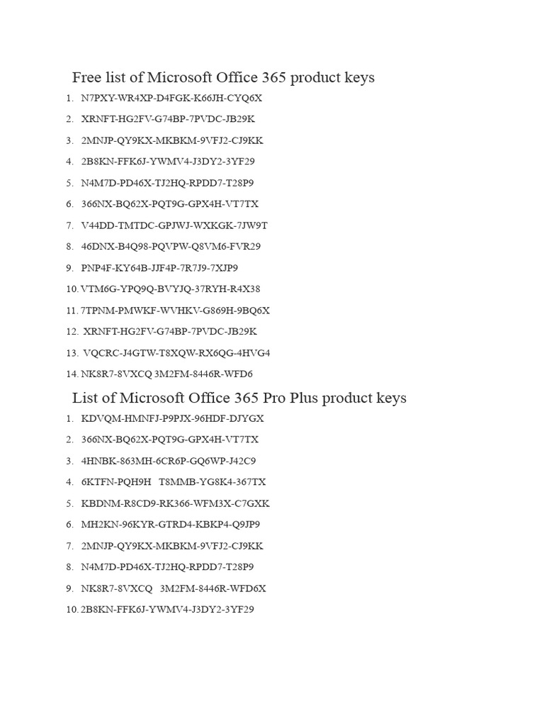 Free Microsoft Office 365 Product Keys | PDF