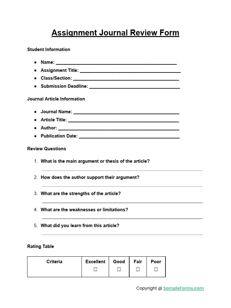 Journal Review Form Template | PDF