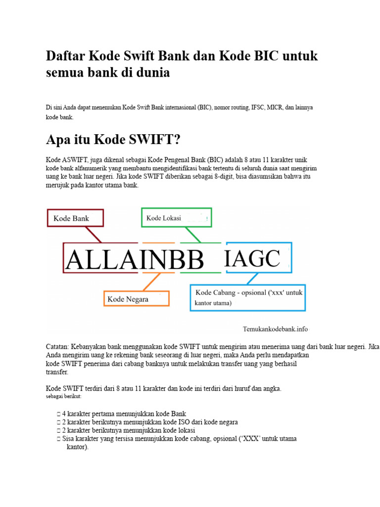 Kode SWIFT dan BIC Bank Dunia | PDF