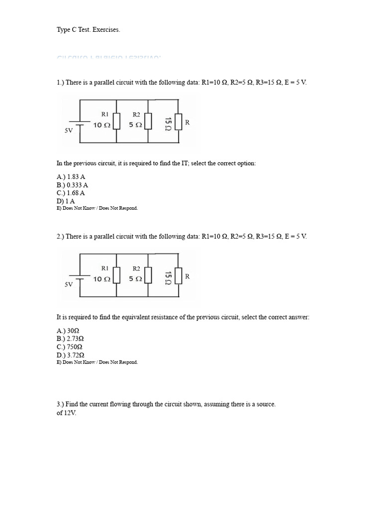 Type C Circuit Analysis Exercises | PDF | Series And Parallel Circuits ...
