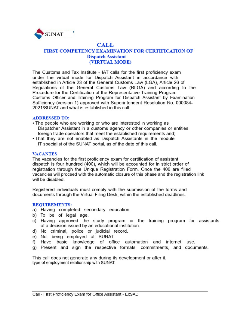 Call For First Proficiency Exam For Certification of Office Assistant ...