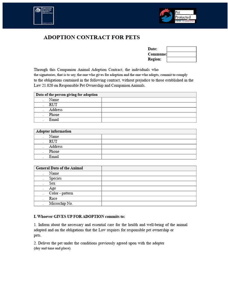 Companion Animal Adoption Agreement | PDF | Pet | Cats