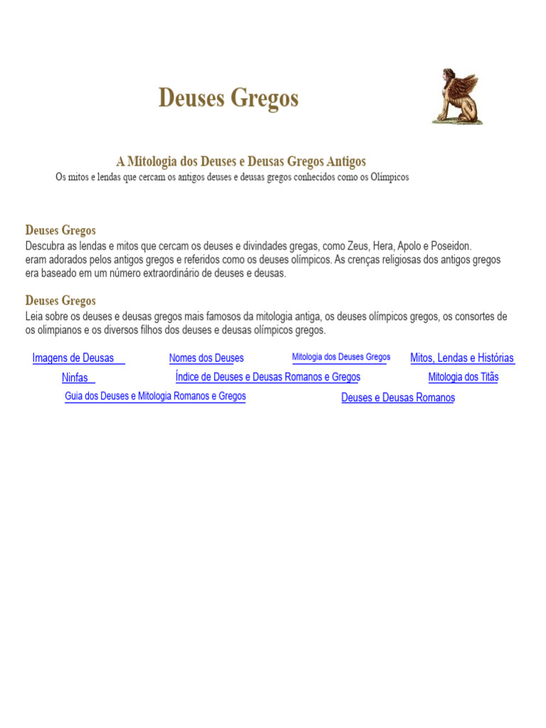 Deuses Gregos | PDF | Os Doze Olimpianos | Mitologia grega