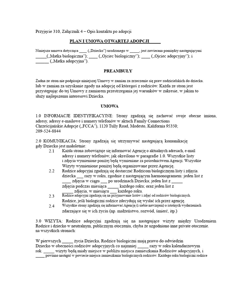 Przykładowa Umowa Otwartej Adopcji PDF | PDF