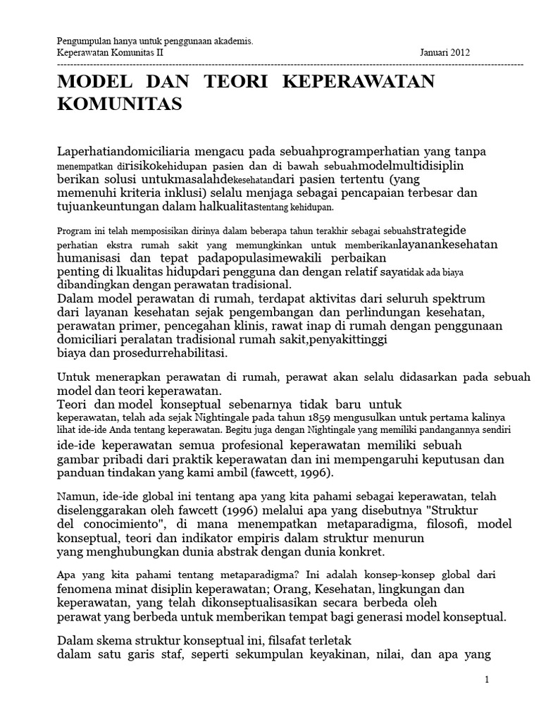 Model Dan Teori Keperawatan Komunitas | PDF