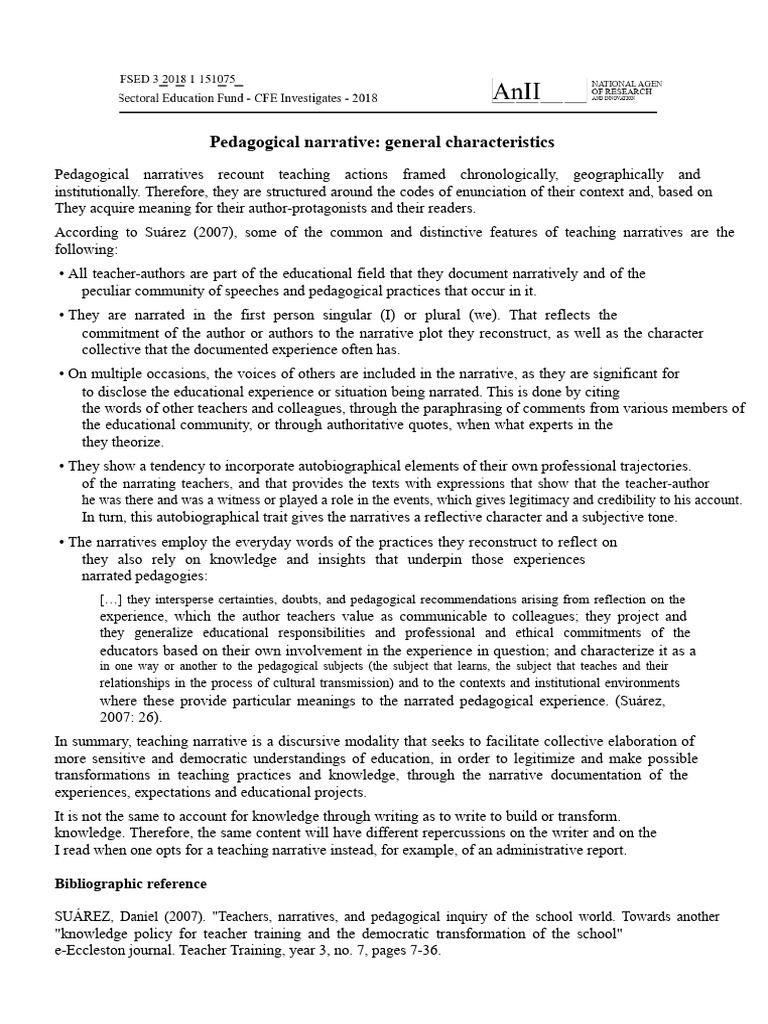 The Pedagogical Narrative General Characteristics | PDF | Pedagogy ...