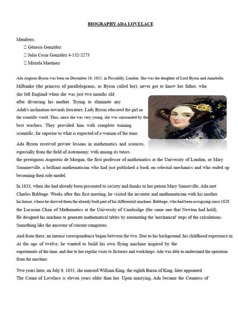 Biography of Ada Lovelace | PDF | Computing | Computer Science