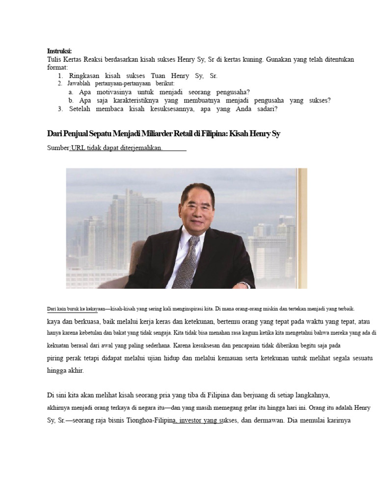 Kisah Sukses - Henry Sy SR | PDF