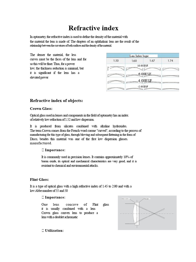Refractive Indices of Optical Glasses | PDF | Glasses | Optical Fiber
