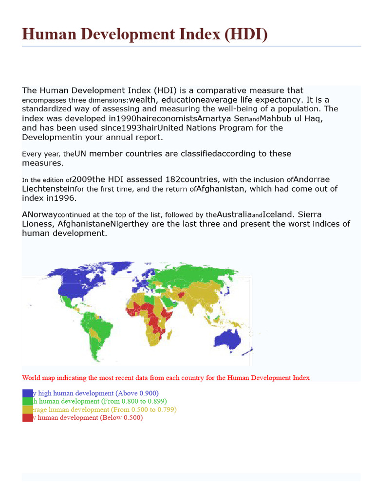 Human Development Index Overview | PDF | Cost Of Living | Human ...