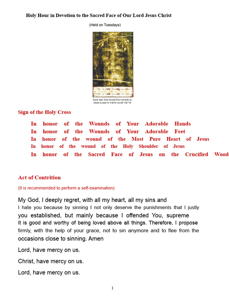 Sacred Face Devotion: Holy Hour Guide | PDF | Jesus | Lord's Prayer