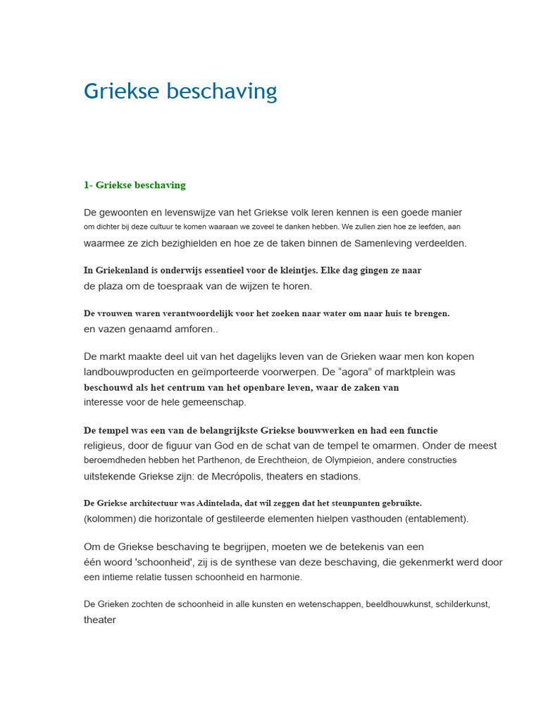 Griekse Beschaving (Derde Basisonderwijs) | PDF