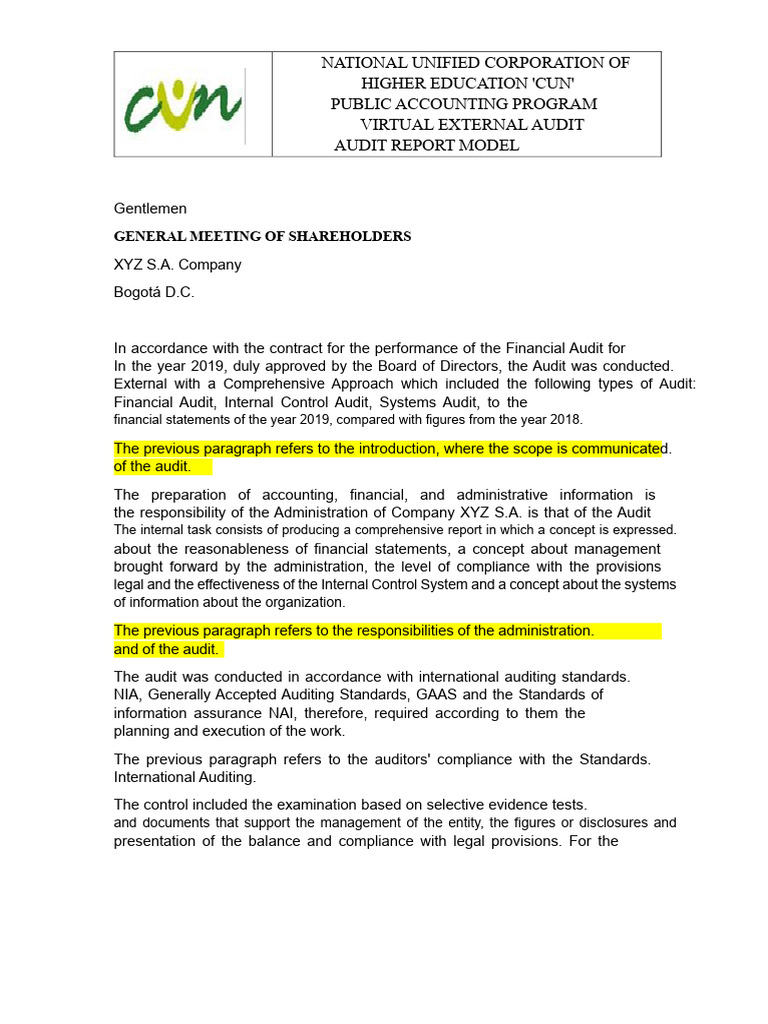Financial Audit Report Model | PDF | Audit | Auditor's Report