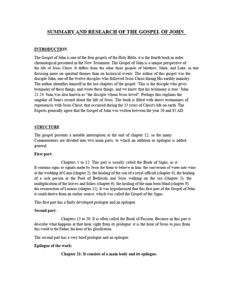 Summary and Research of The Gospel of John | PDF | Gospel Of John | Jesus