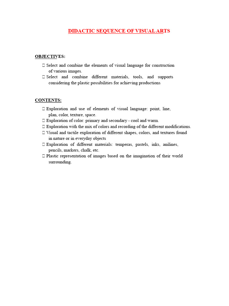 Visual Arts Didactic Sequence Guide | PDF | Drawing | Artistic Techniques