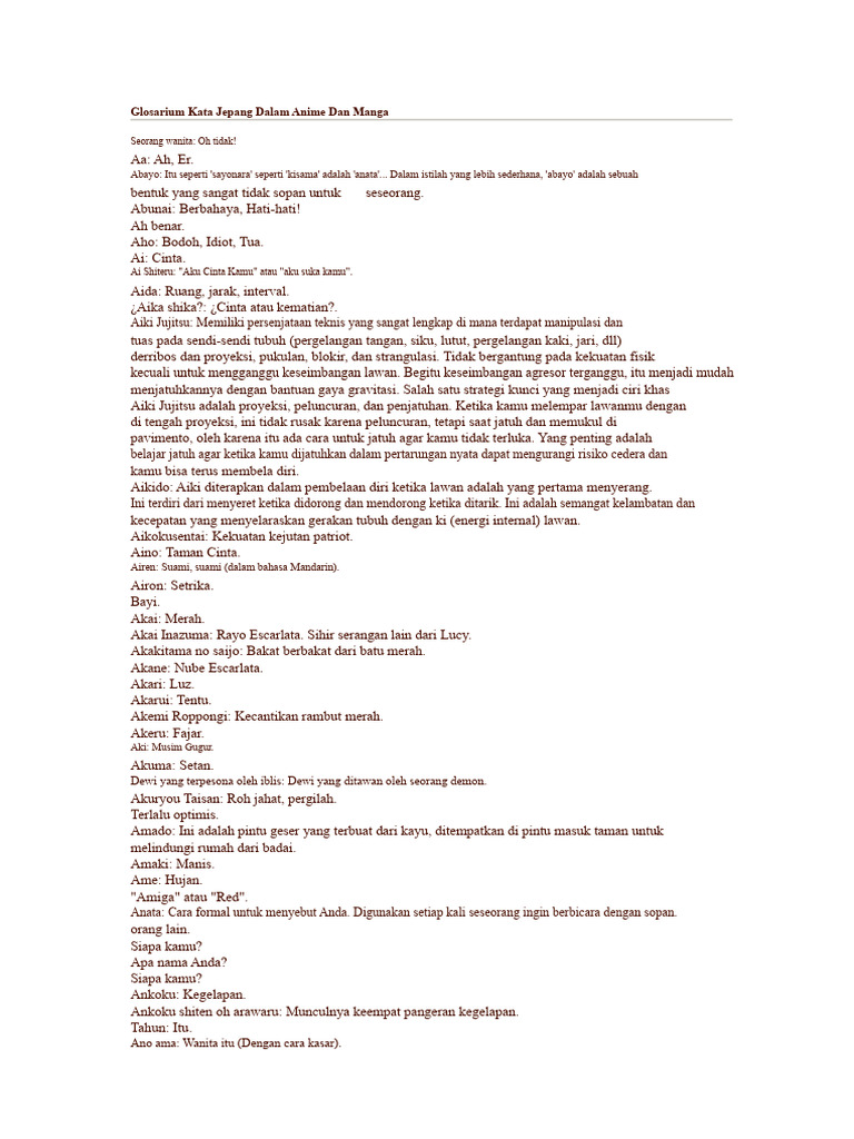Glosarium Kata Jepang Dalam Anime Dan Manga | PDF