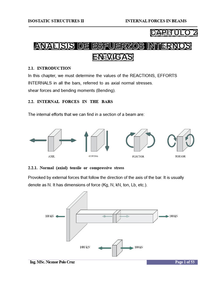 Chap. 2 Internal Forces in Beams | PDF | Bending | Stress (Mechanics)