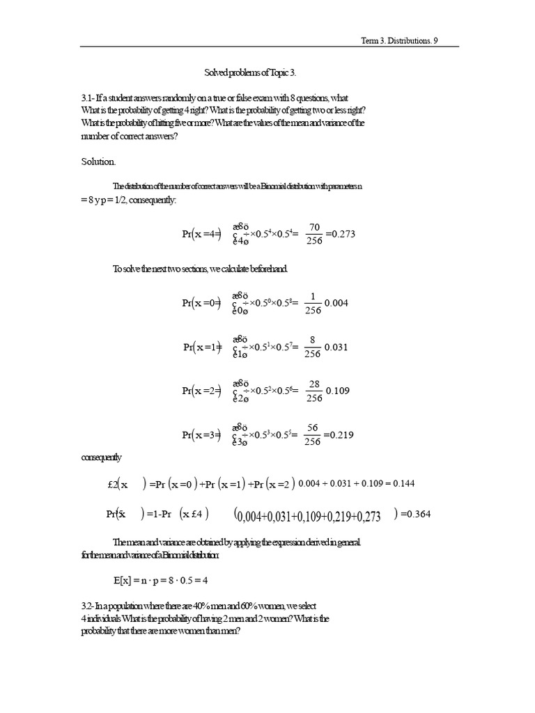 Solved Exercises On Binomial Distribution | PDF | Variance | Mathematical Analysis
