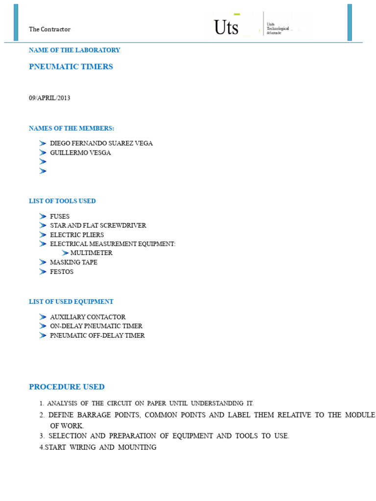 Pneumatic Timers | PDF | Switch | Valve