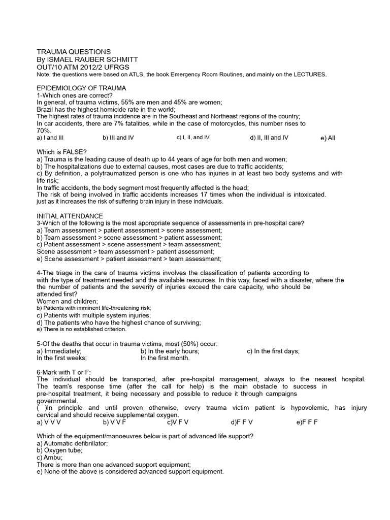 Trauma Questions IRS | PDF | Cardiac Arrest | Traumatic Brain Injury