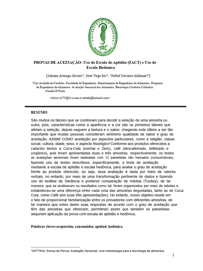 Teste de Aceitação Atitude Hedônica | PDF | Boa forma (Biologia ...