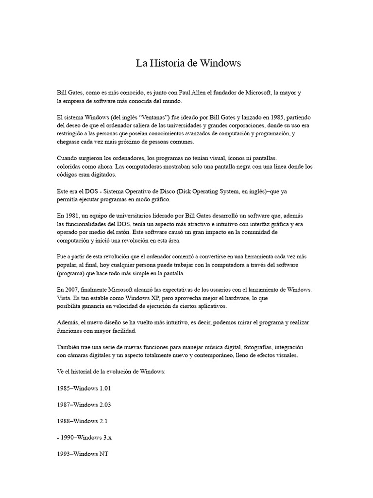 La Historia de Windows | PDF | Microsoft Windows | Microsoft