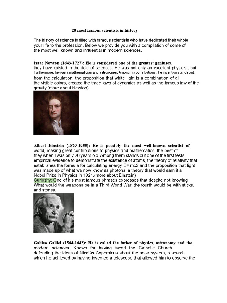 20 Most Famous Scientists in History | PDF | Scientist | Science