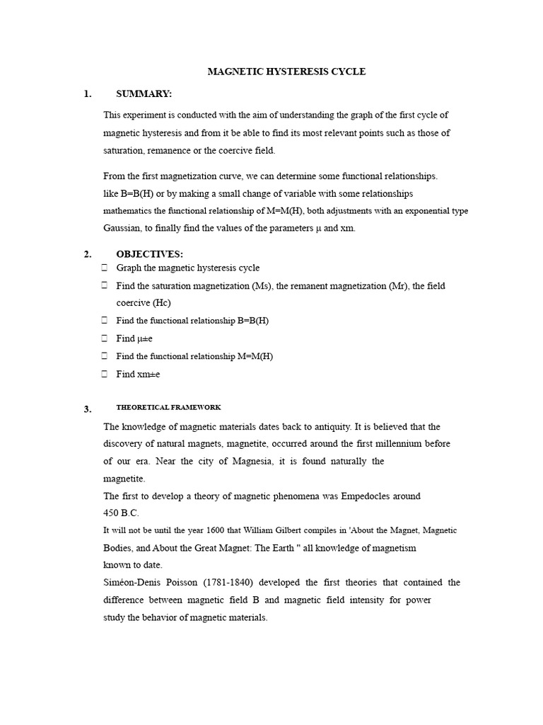 Report 1 - Hysteresis Cycle | PDF | Magnetism | Ferromagnetism