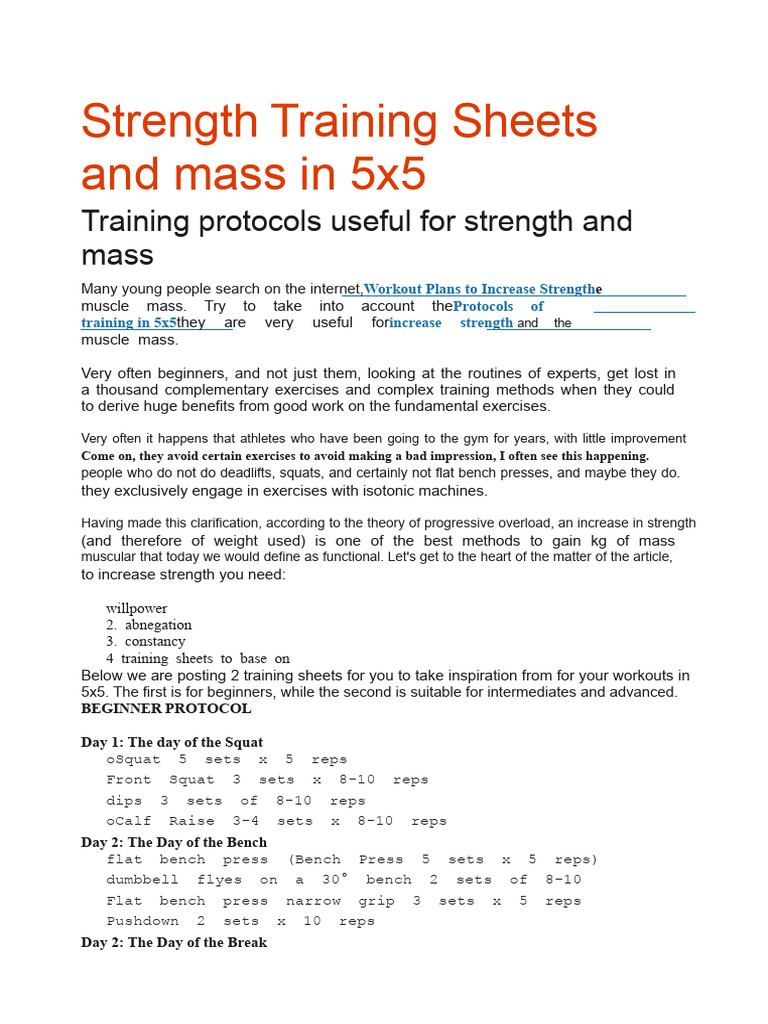 Strength and Mass Training Programs in 5x5 | PDF | Strength Training ...