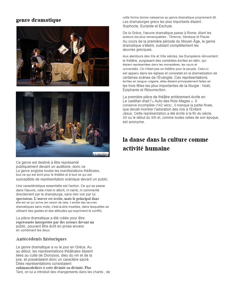 Histoire et Évolution du Genre Dramatique | PDF | Exposition ...